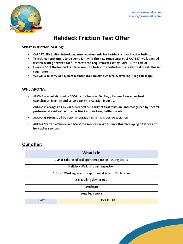 Arona - Helideck Friction Test Offer | PDF | Aviation | Transport