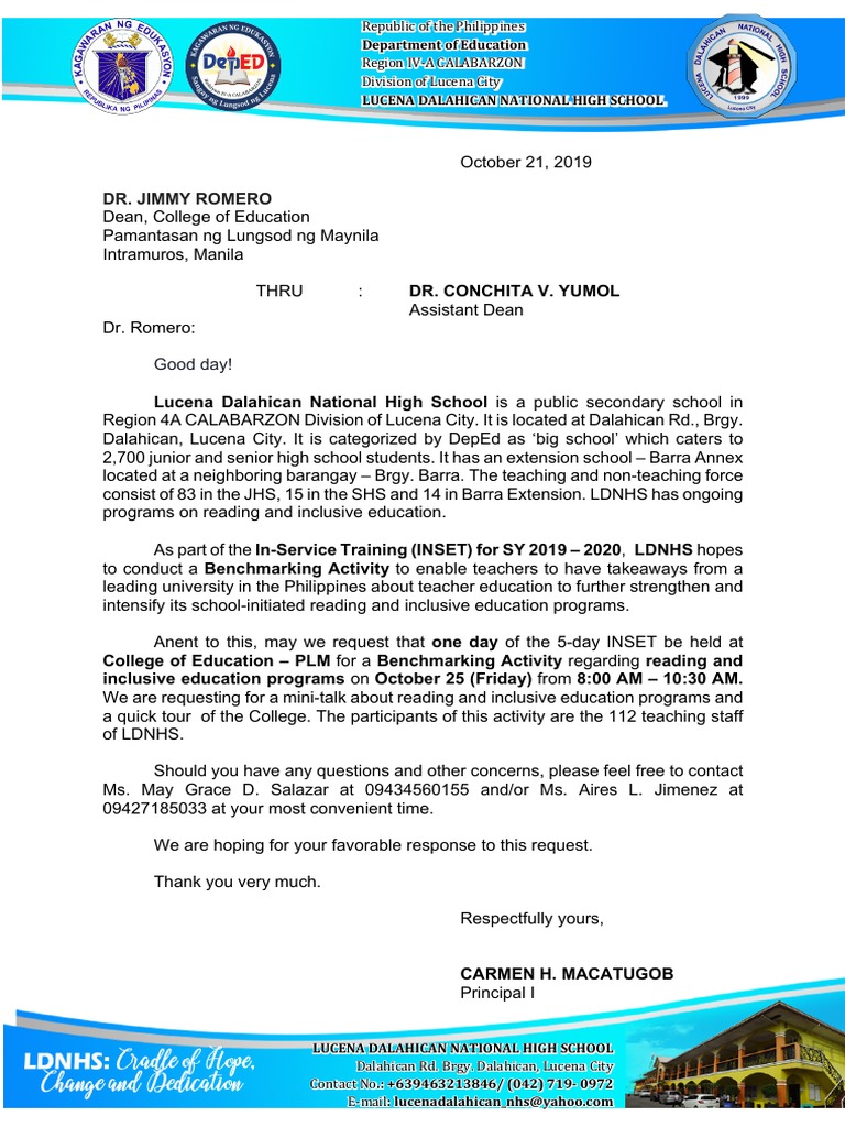 Letter For PLM | PDF | Academia | Educational Stages