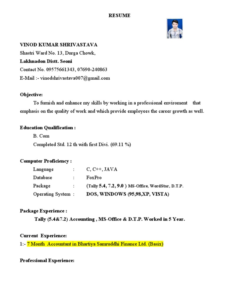 RESUME Vinod Shrivastava | PDF