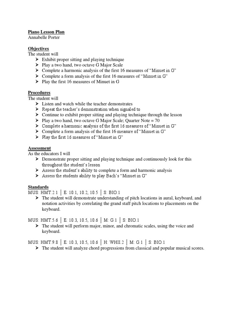 Piano Lesson Plan | PDF