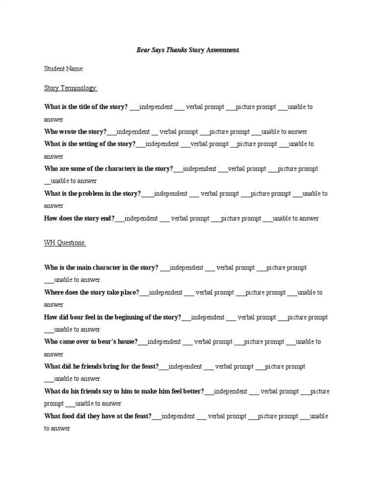 Story Assessment for Students | PDF