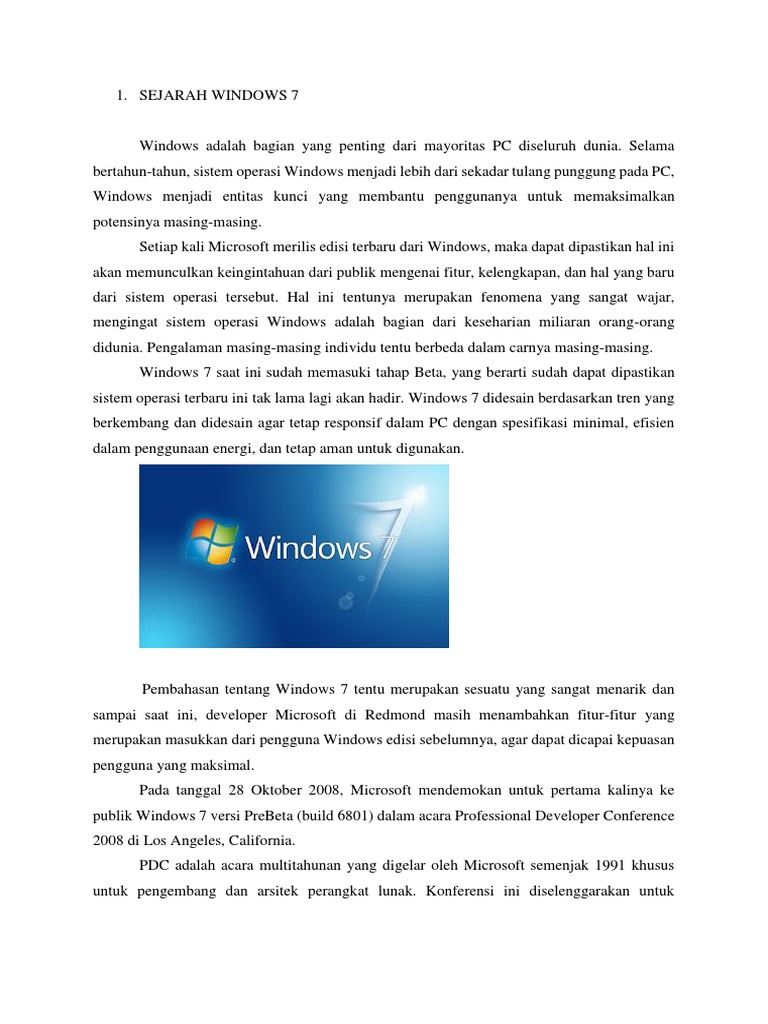 Sejarah dan Rilis Windows 7 | PDF | Komputer