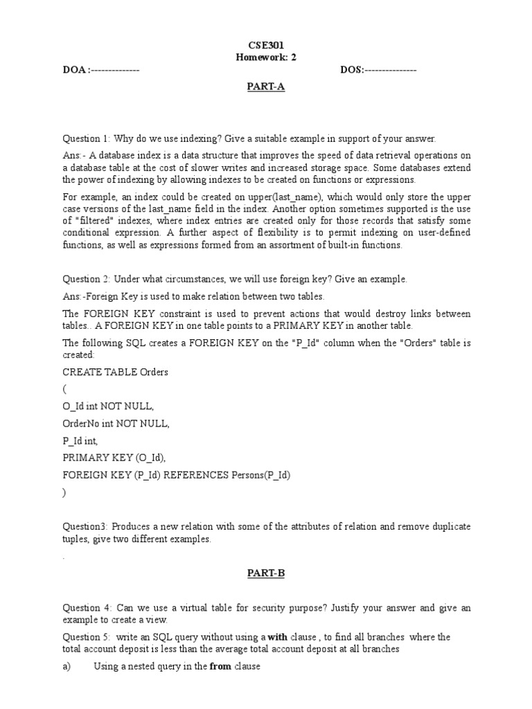 Cse301 HW2 | PDF | Database Index | Sql