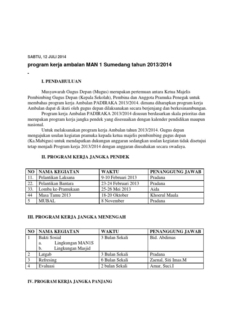 Program Kerja Pramuka | PDF