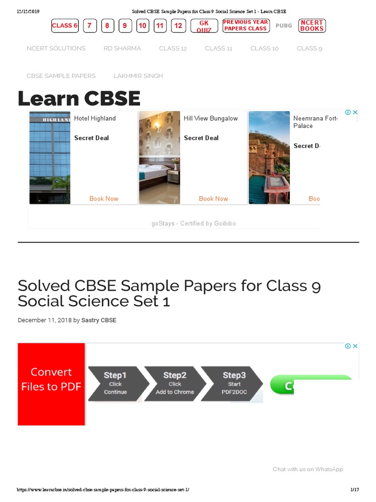 SST1-Solved CBSE Sample Papers For Class 9 Social Science Set 1 - Learn ...