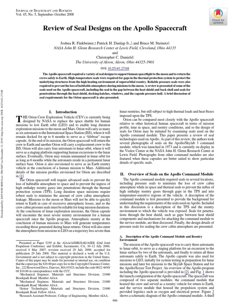 Review of Seal Designs On The Apollo Spacecraft | PDF | Orion ...
