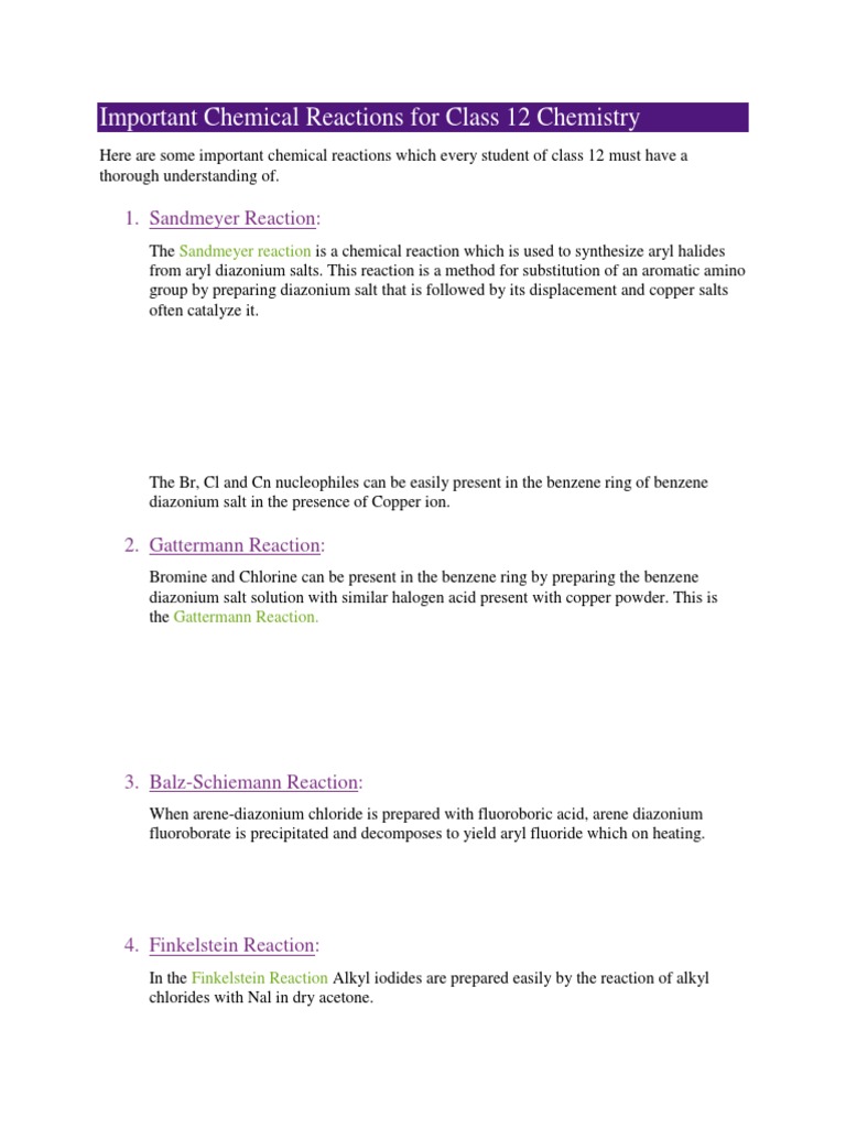 Key Chemical Reactions for Class 12 | PDF | Amine | Aldehyde