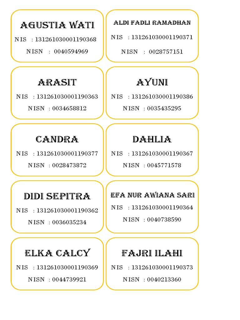 Stiker Nama Sampul Raport | PDF