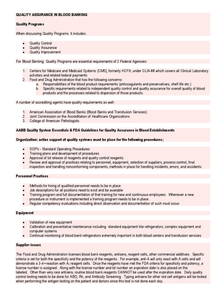 Quality Assurance in Blood Banking | PDF | Medicine | Clinical Medicine