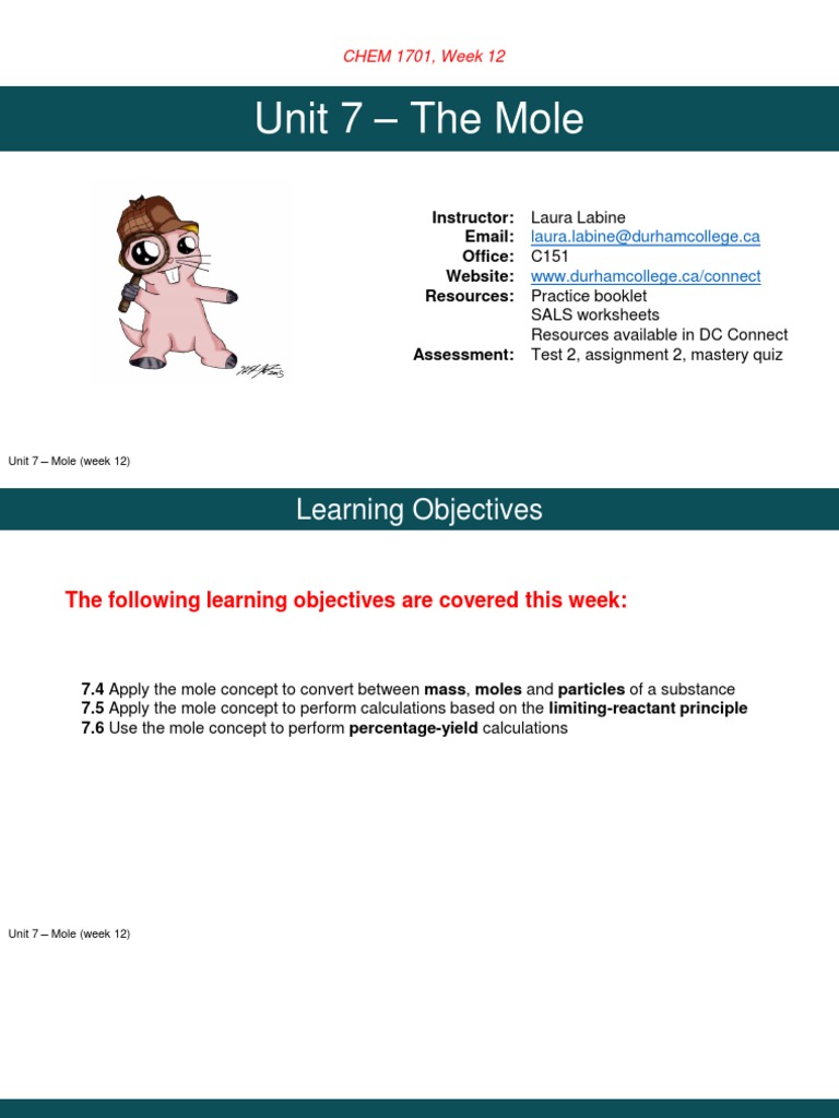Week12 Mole Student 2019 | PDF | Mole (Unit) | Stoichiometry