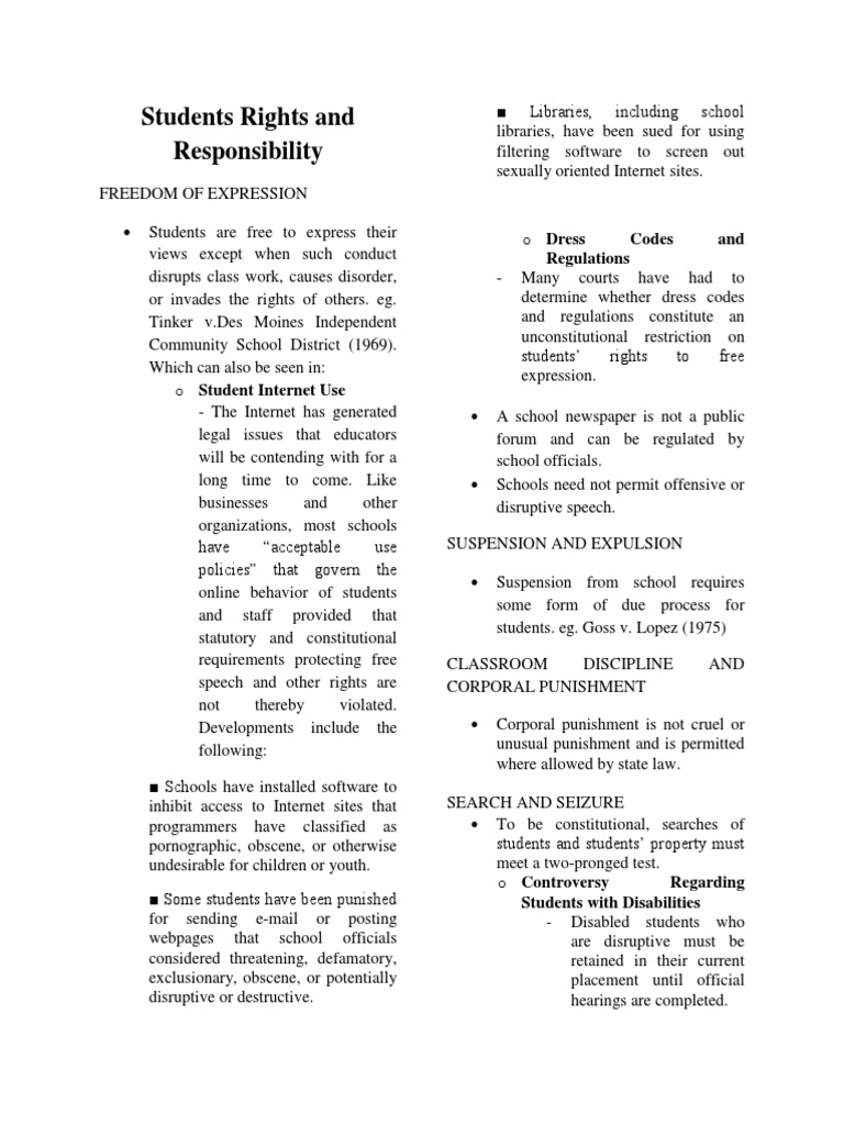 Student Rights and Responsibilities Guide | PDF | Freedom Of Speech ...
