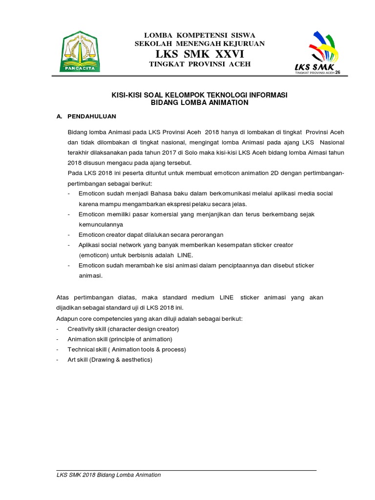Kisi2 Lks Animasi 2D | PDF | Game & Aktivitas | Komputer