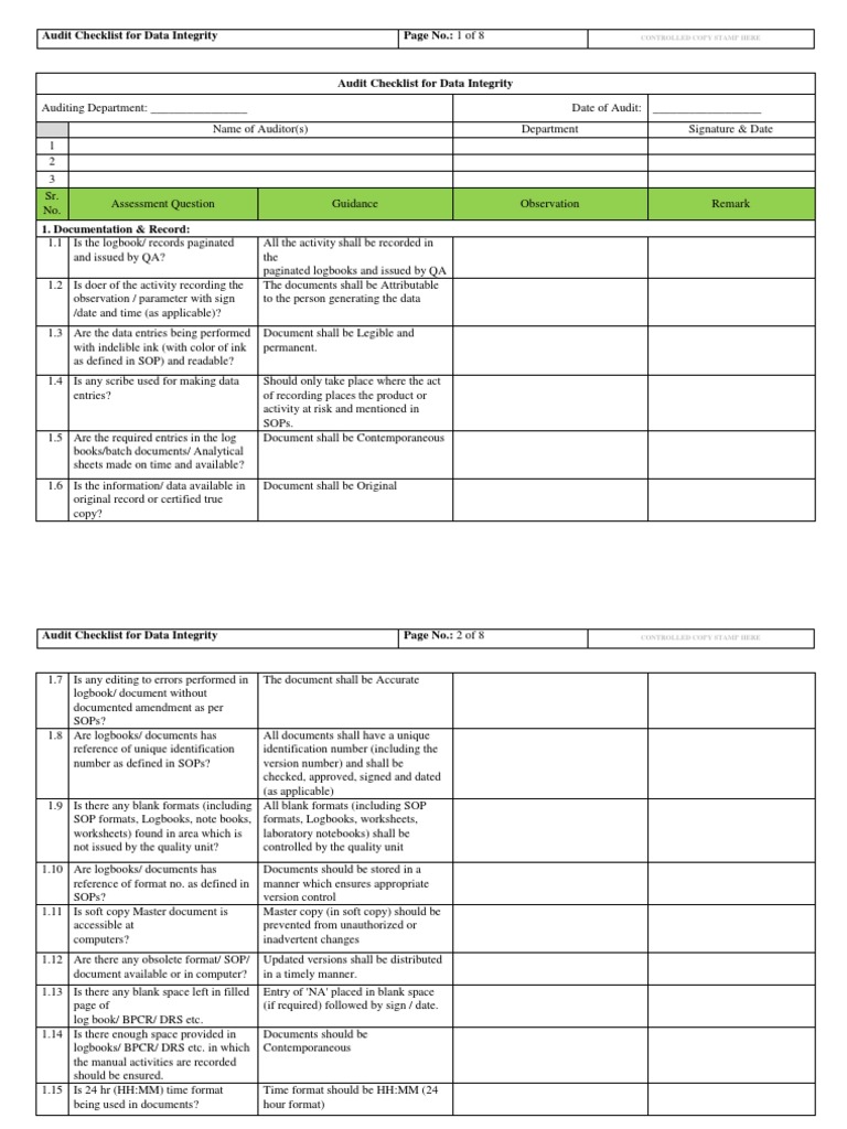 Share 'Data Integrity Audit Checklist | PDF | Metadata | Password