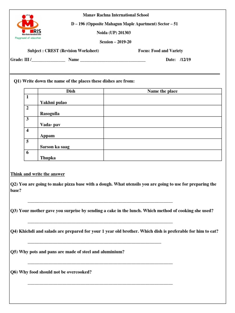 FOOD AND VARIETY Grade 3 Worksheet | PDF | Kitchen Utensil | Cookware ...