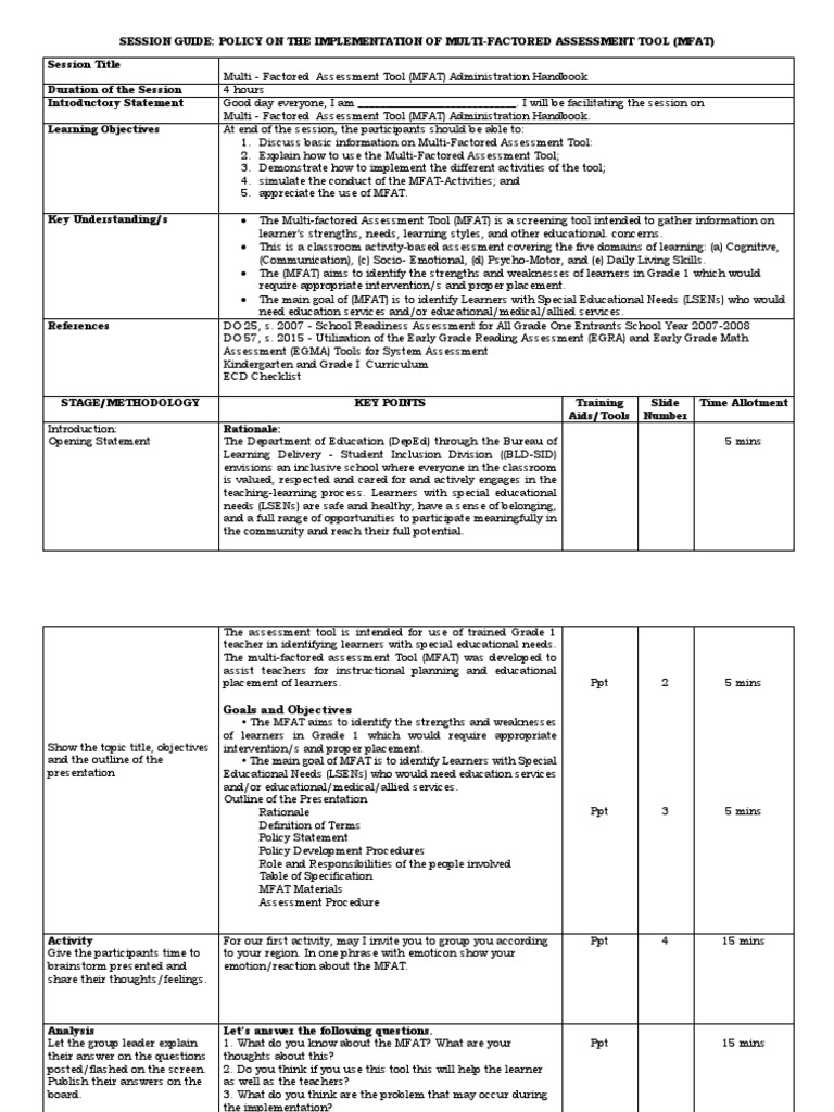 Ssession Guide MFAT | PDF | Special Education | Learning
