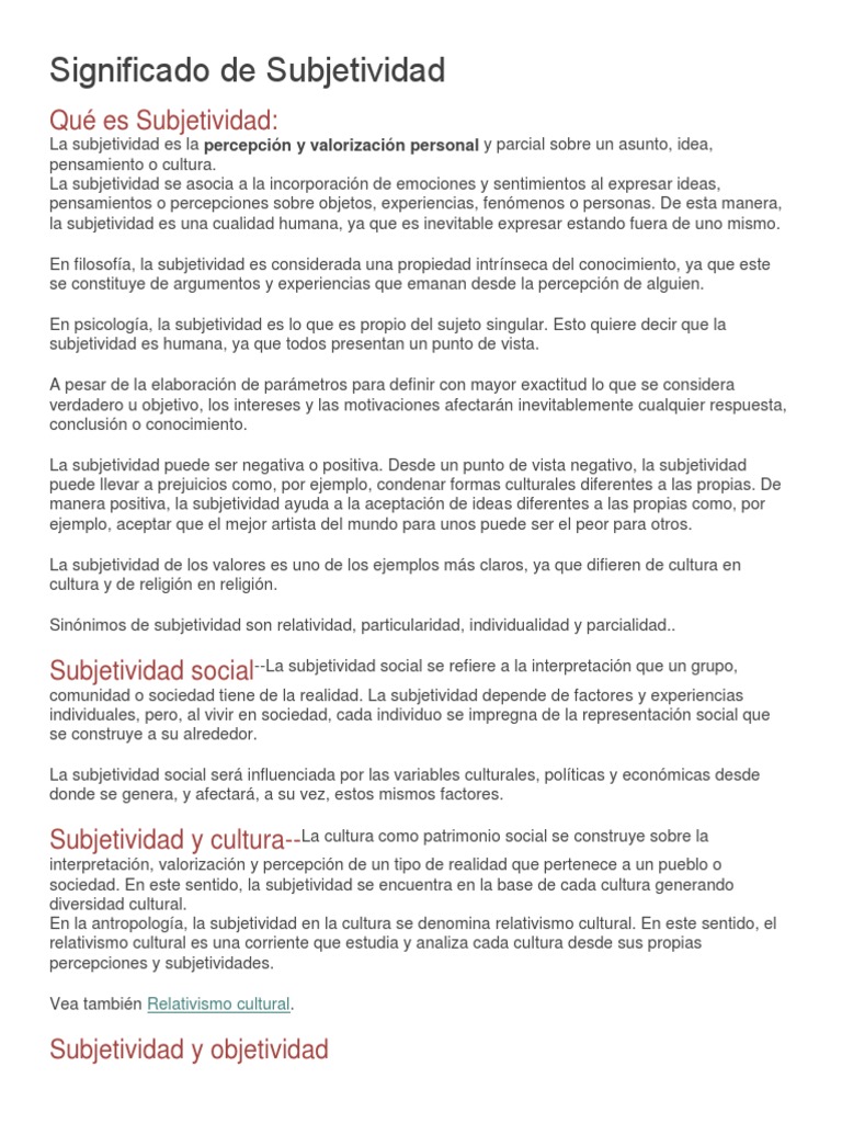 Significado de Subjetividad | PDF | Subjetividad | Relativismo