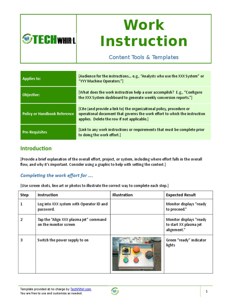 Template Work Instruction Job Aid | PDF | Computer Engineering | Areas ...