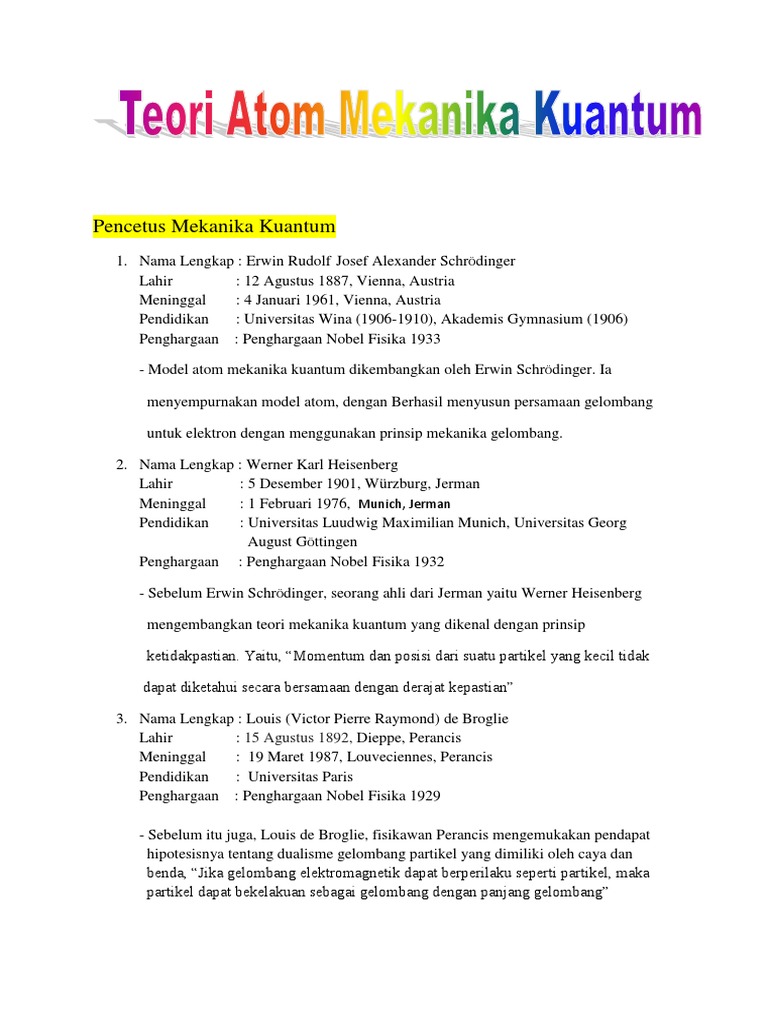 Teori Atom Mekanika Kuantum | PDF