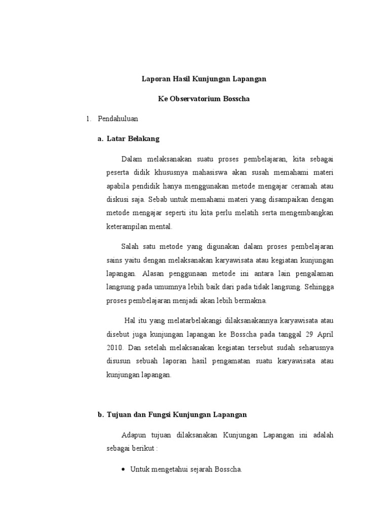 Laporan Hasil Kunjungan Lapangan Bosschaika | PDF