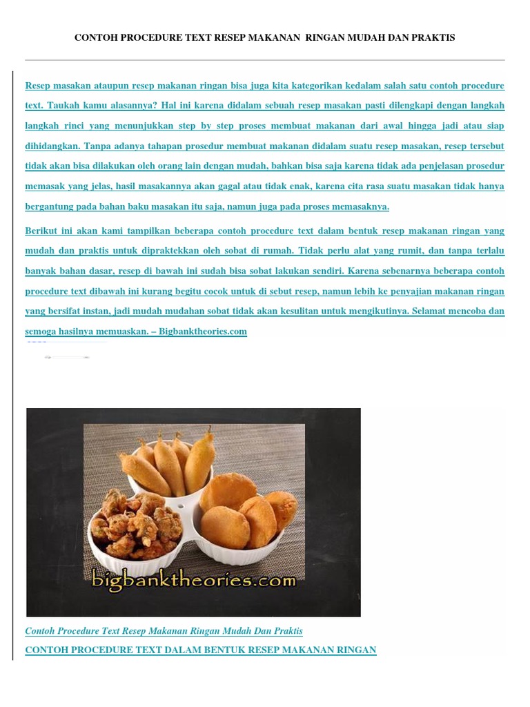 Contoh Procedure Text Resep Makanan Ringan Mudah Dan Praktis | PDF