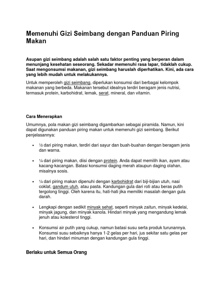 Memenuhi Gizi Seimbang Dengan Panduan Piring Makan | PDF Memenuhi Gizi Seimbang Dengan Panduan Piring Makan | PDF