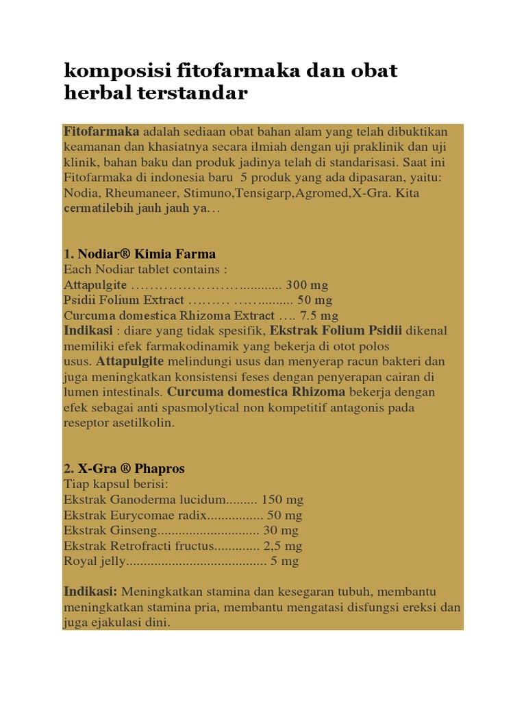 Komposisi Fitofarmaka Dan Obat Herbal Terstandar | PDF