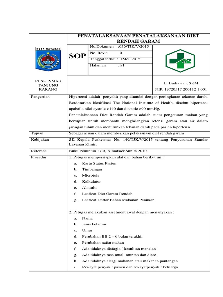 SOP Diet Rendah Garam | PDF