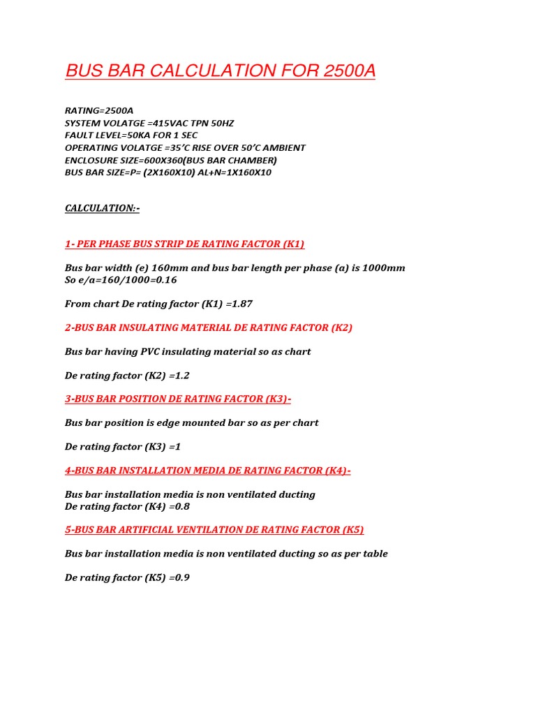 Bus Bar Calculation For 2500a | PDF