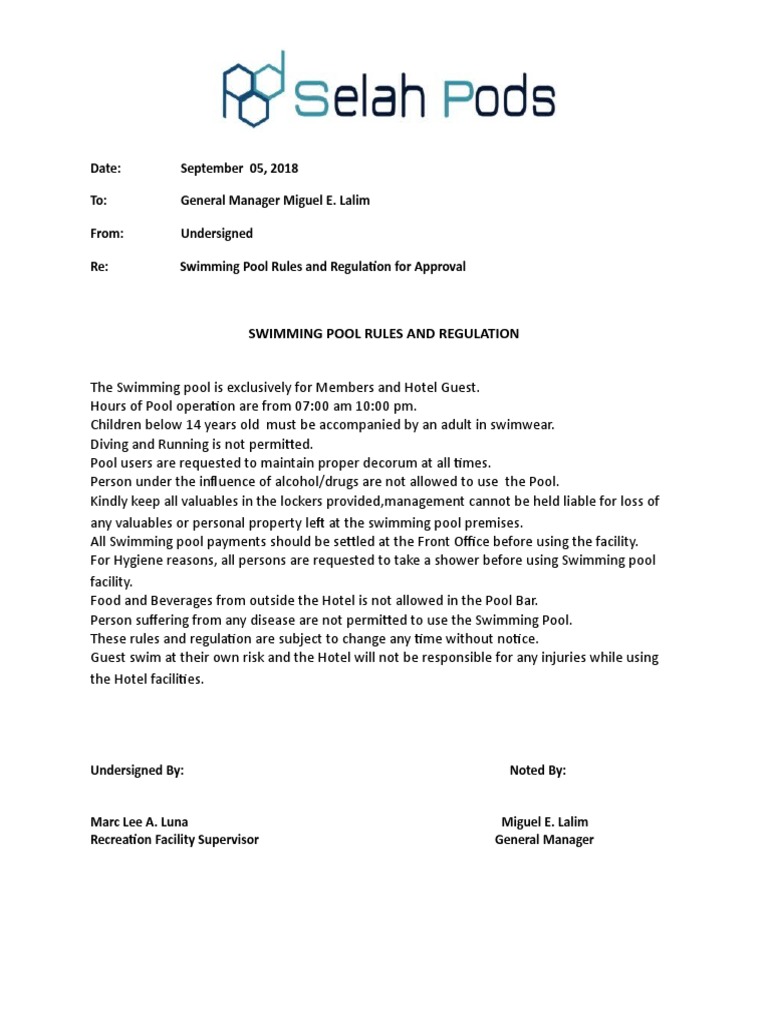 Hotel Swimming Pool Rules 2018 | PDF