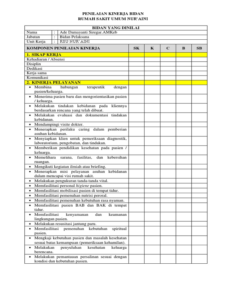 Formulir Penilaian Kinerja Bidan | PDF