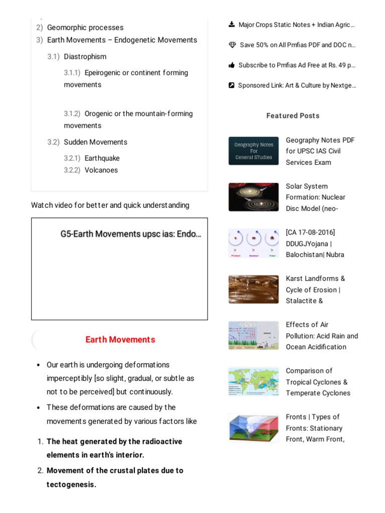 Earth Movements: Endogenetic Earth Movements - PMF IAS | PDF | Volcano ...