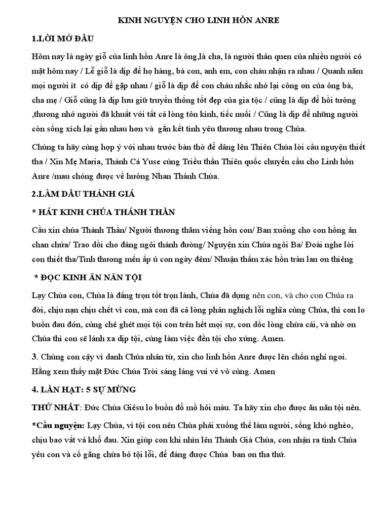 KINH NGUYỆN CHO LINH HỒN ANRE | PDF