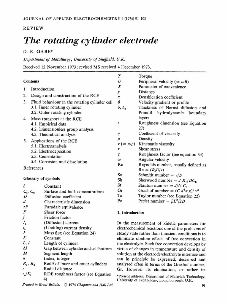 The Rotating Cylinder Electrode PDF | PDF | Reynolds Number | Viscosity