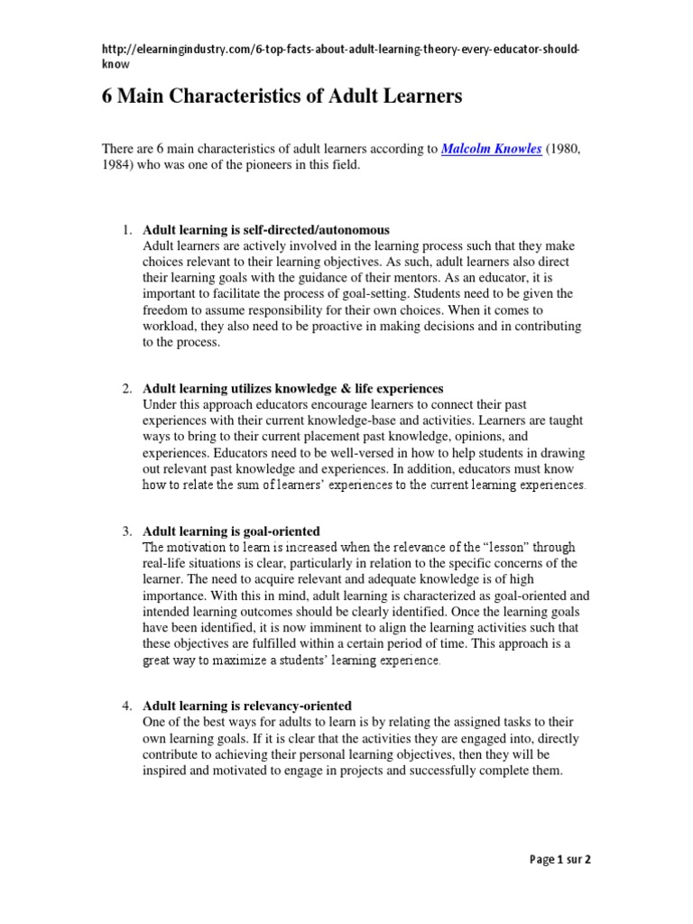 6 Key Characteristics of Adult Learners | PDF | Adult Education | Learning