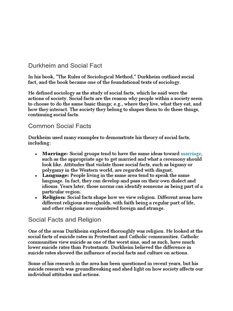 Durkheim and Social Fact | PDF | Émile Durkheim | Sociology