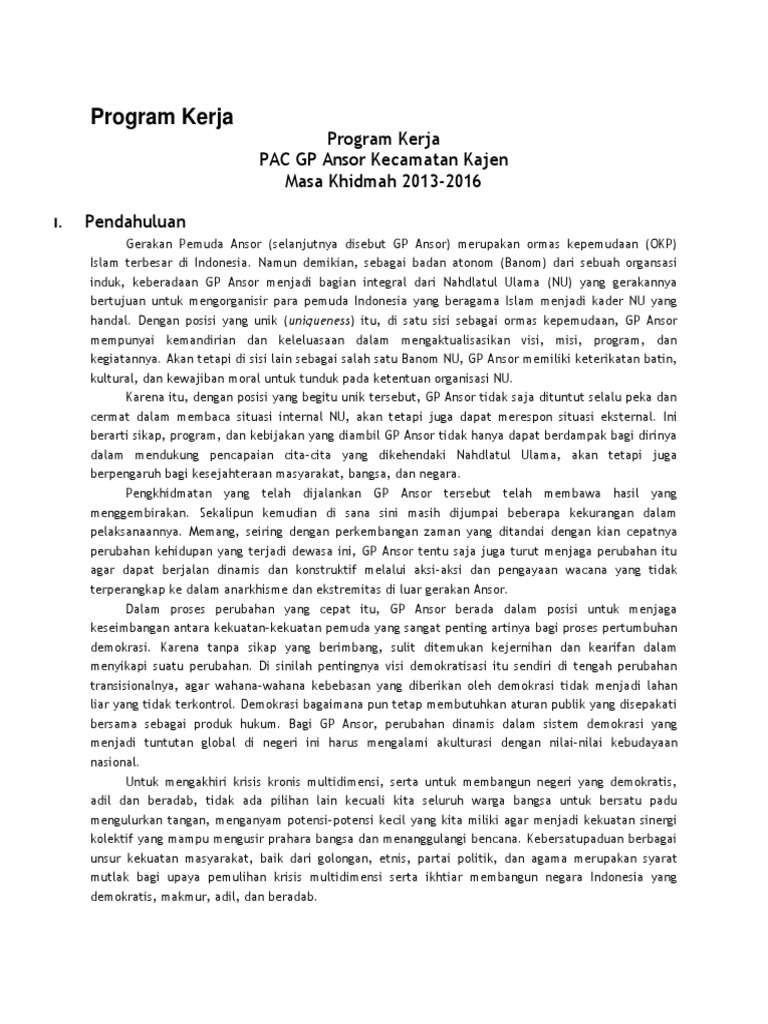 Program Kerja GP Ansor Kajen 2013-2016 | PDF