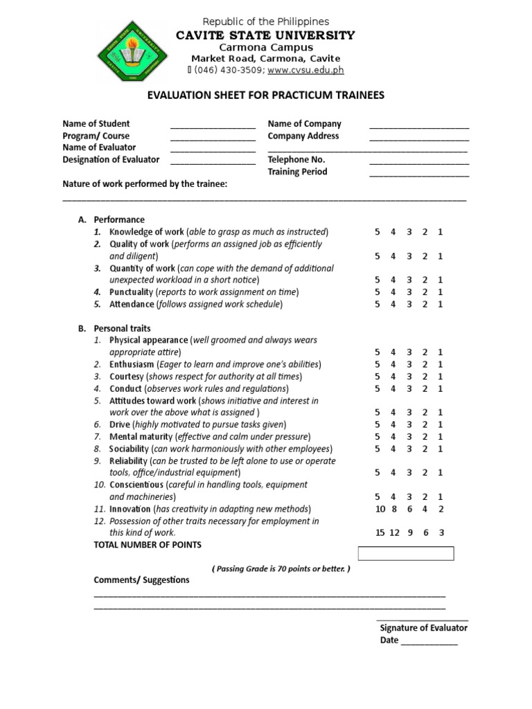 Ojt Evaluation Form Download Free Pdf Employment Behavioural Sciences
