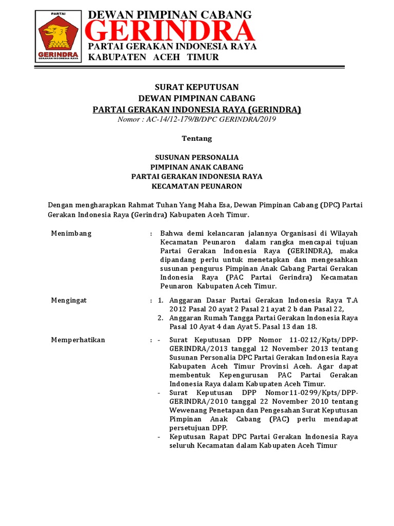 SK Pac Gerindra Peunaron | PDF