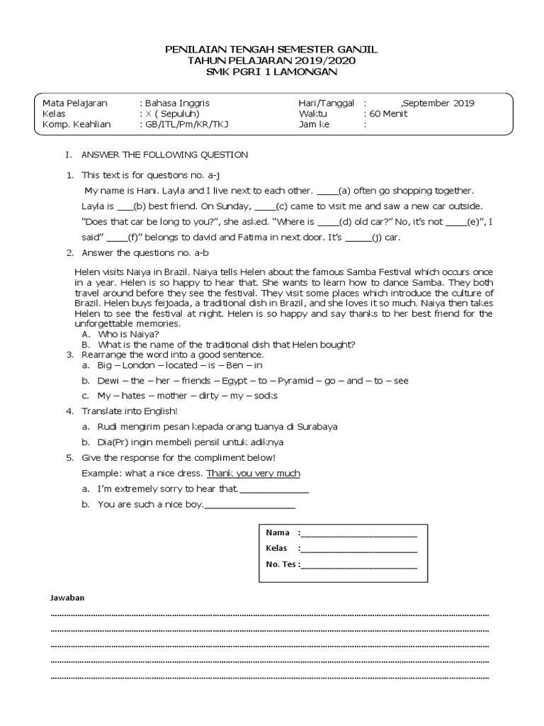 Soal Uts B.inggris SMK KLS X | PDF