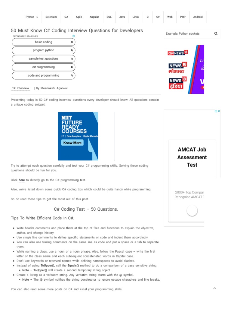 50 C Coding Interview Questions Every Developer Should Know Pdf C Programming Language