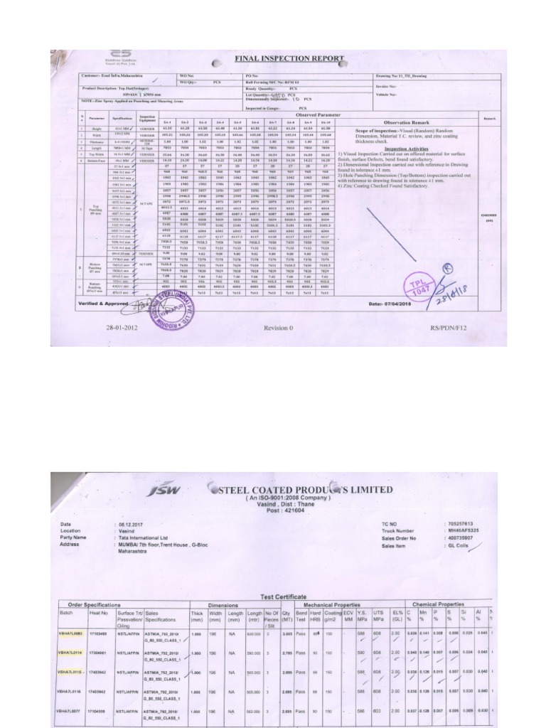 Inspection Report With RMTC | PDF