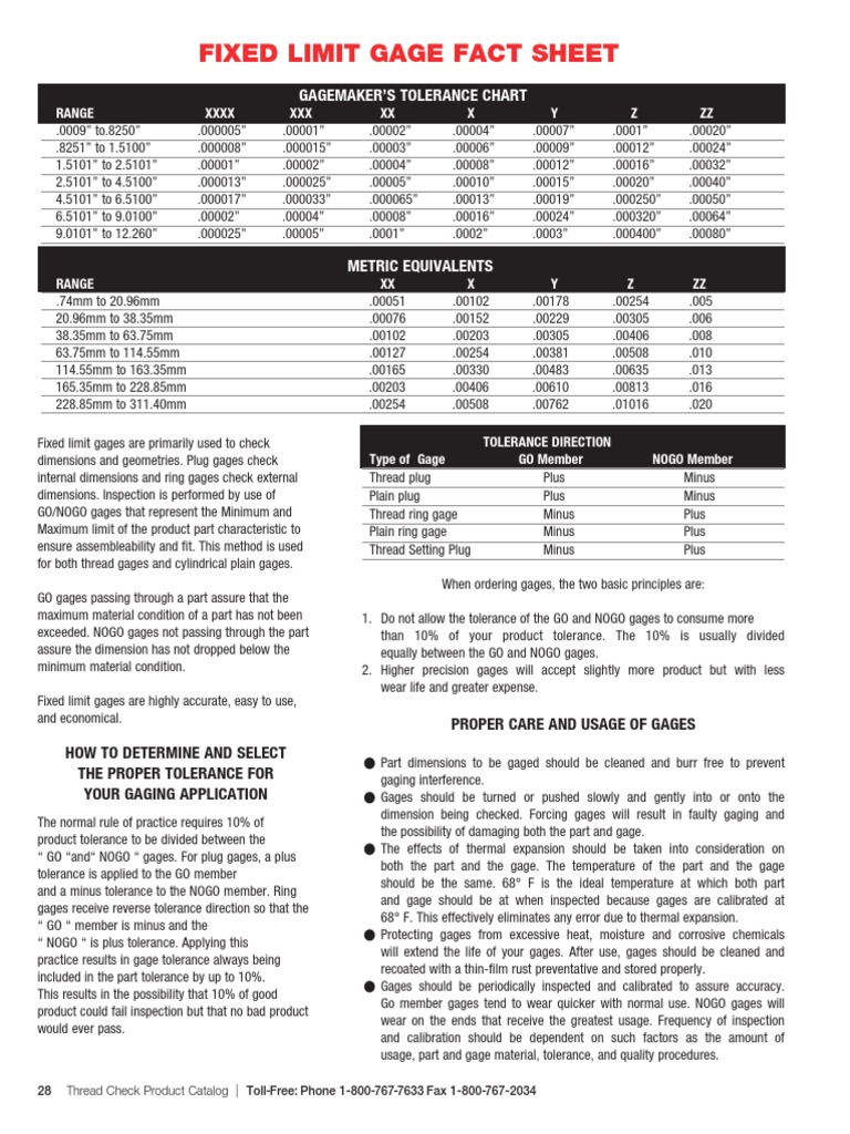 Fixed Limit Gage Fact Sheet pg28 PDF | PDF | Engineering Tolerance ...