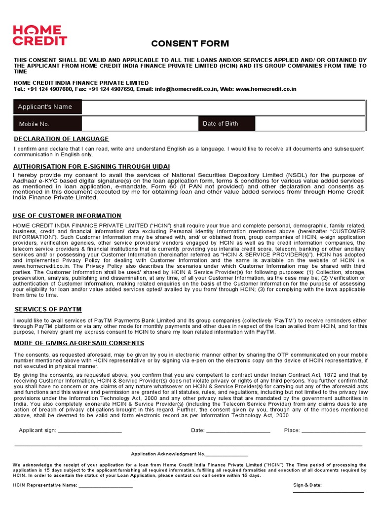 Consent Form PDF | PDF | Credit | Finance & Money Management