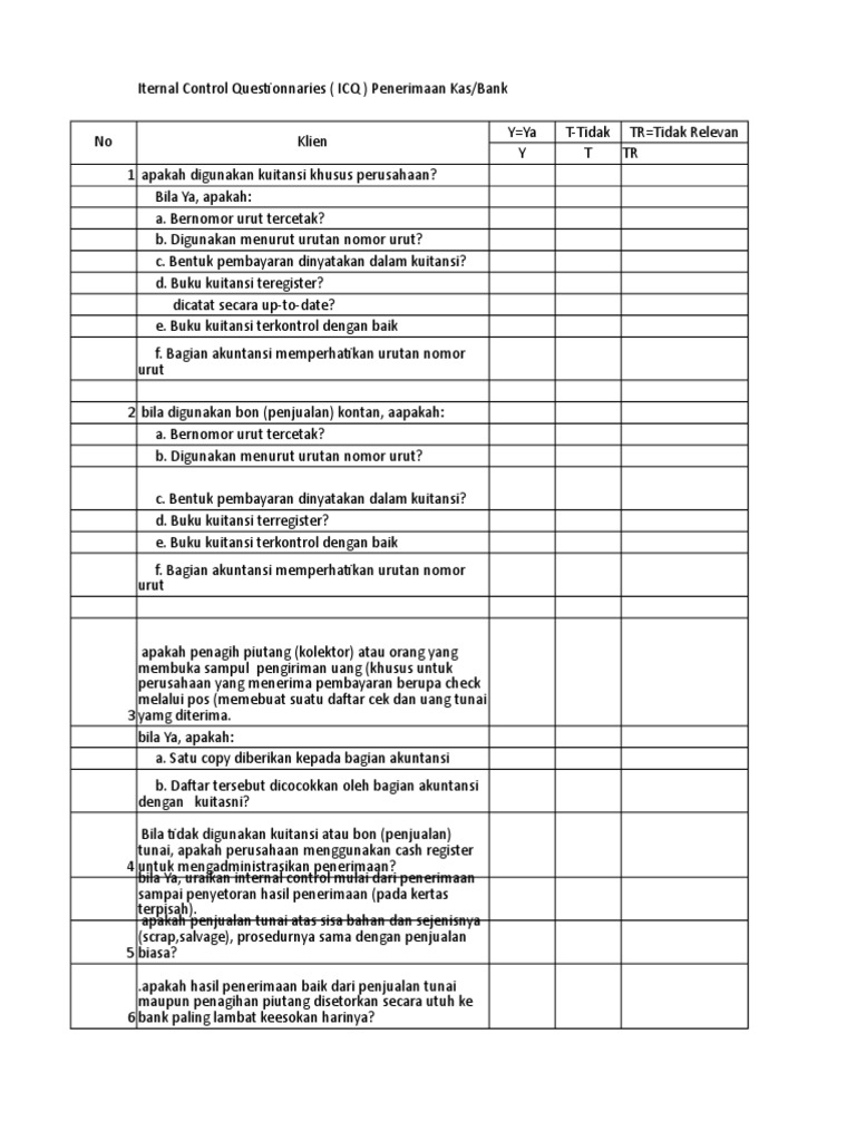 Internal Control Questionnaires | PDF