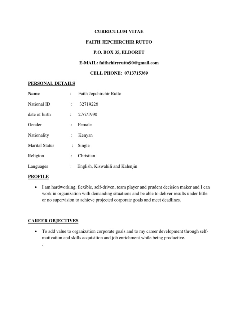 Faith Jepchirchir CV Curicullum Vitae | PDF