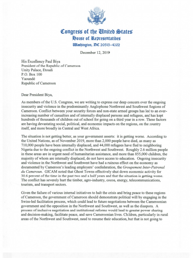 Congressional Letter To His Excellency Paul Biya | PDF | Cameroon ...