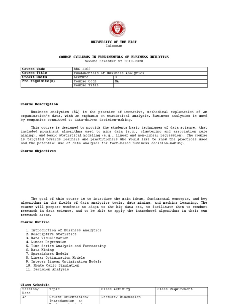 Business Analytics Course Syllabus | PDF | Analytics | Data Science