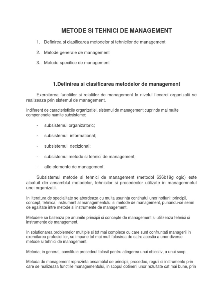 Metode Si Tehnici de Management | PDF