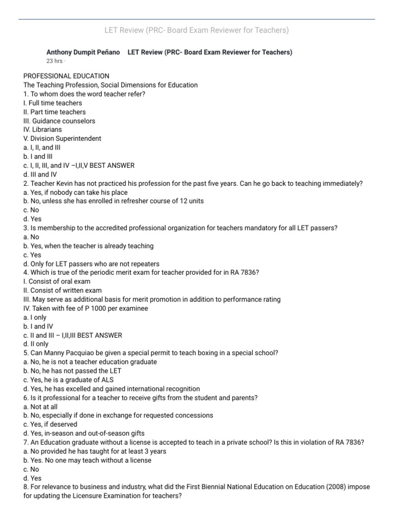 Preparing Teachers for Success: A Review of Key Concepts from the LET ...