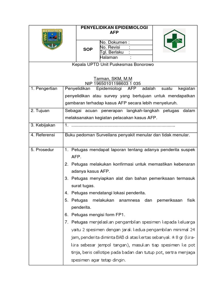 Sop Penyelidikan Epidemiologi Afp | PDF
